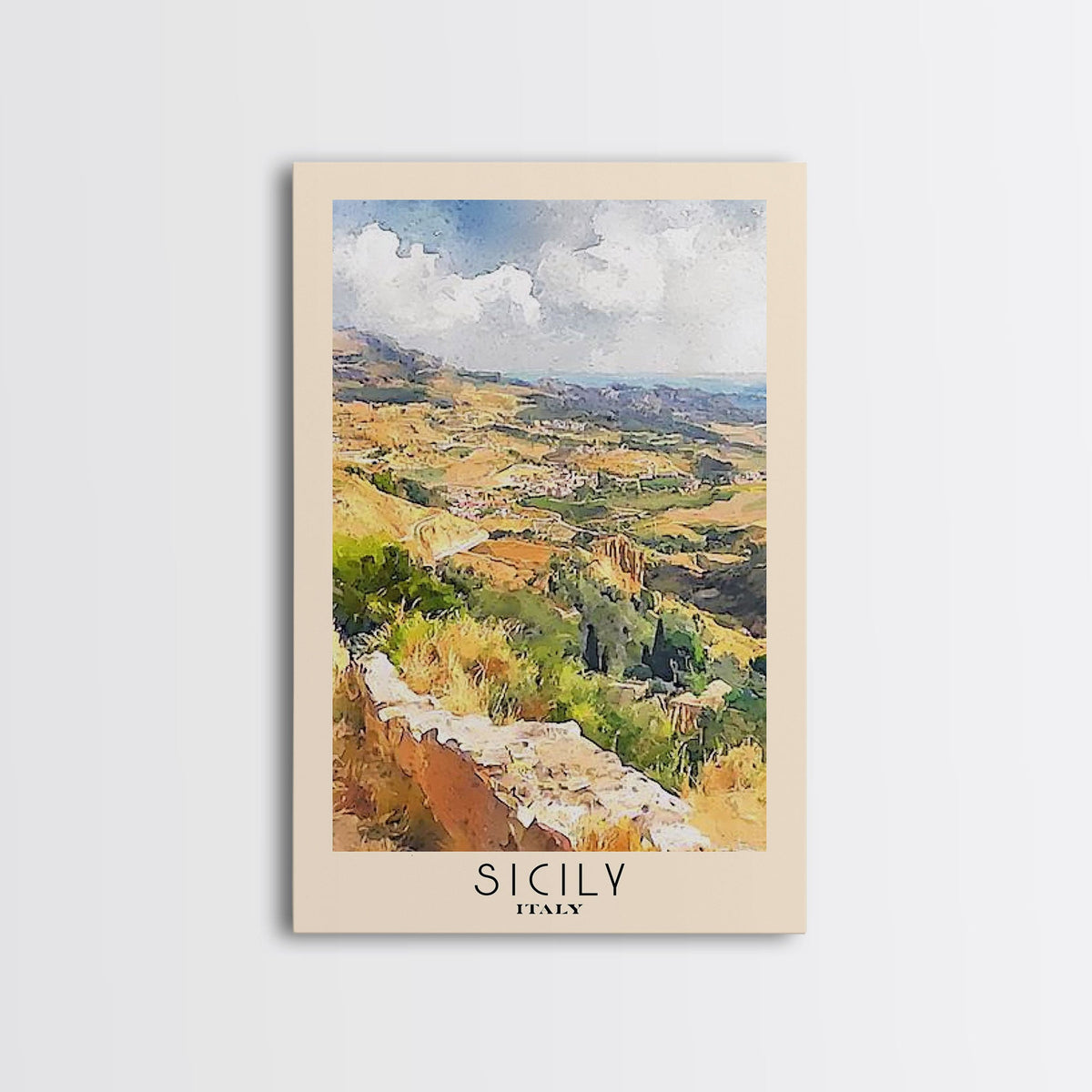 Sicily, Italy Watercolor Beach Print, Vacation Gift, Italy Wall Art, F