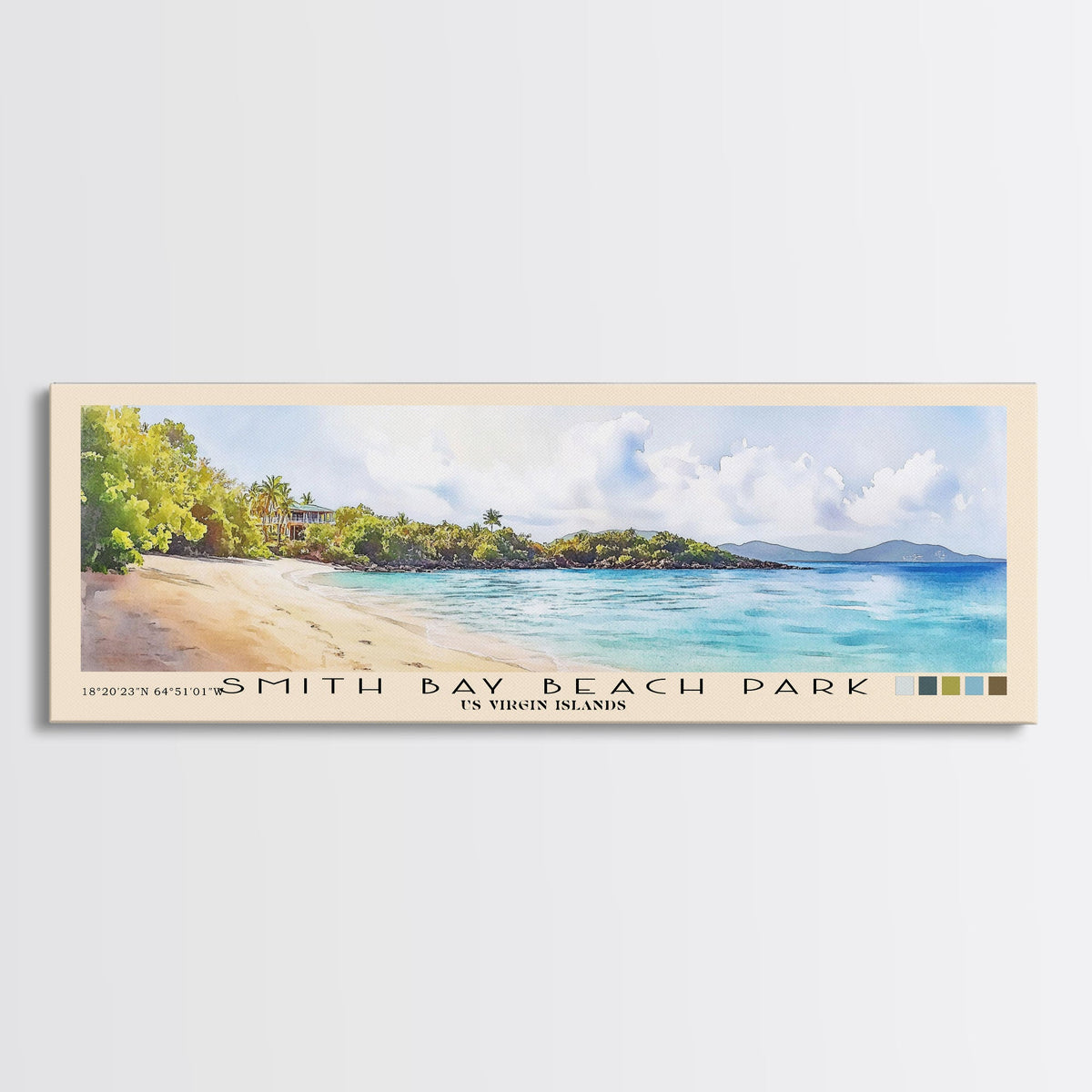 Smith Bay Beach Park, US Virgin islands Watercolor Beach Print, Vacati