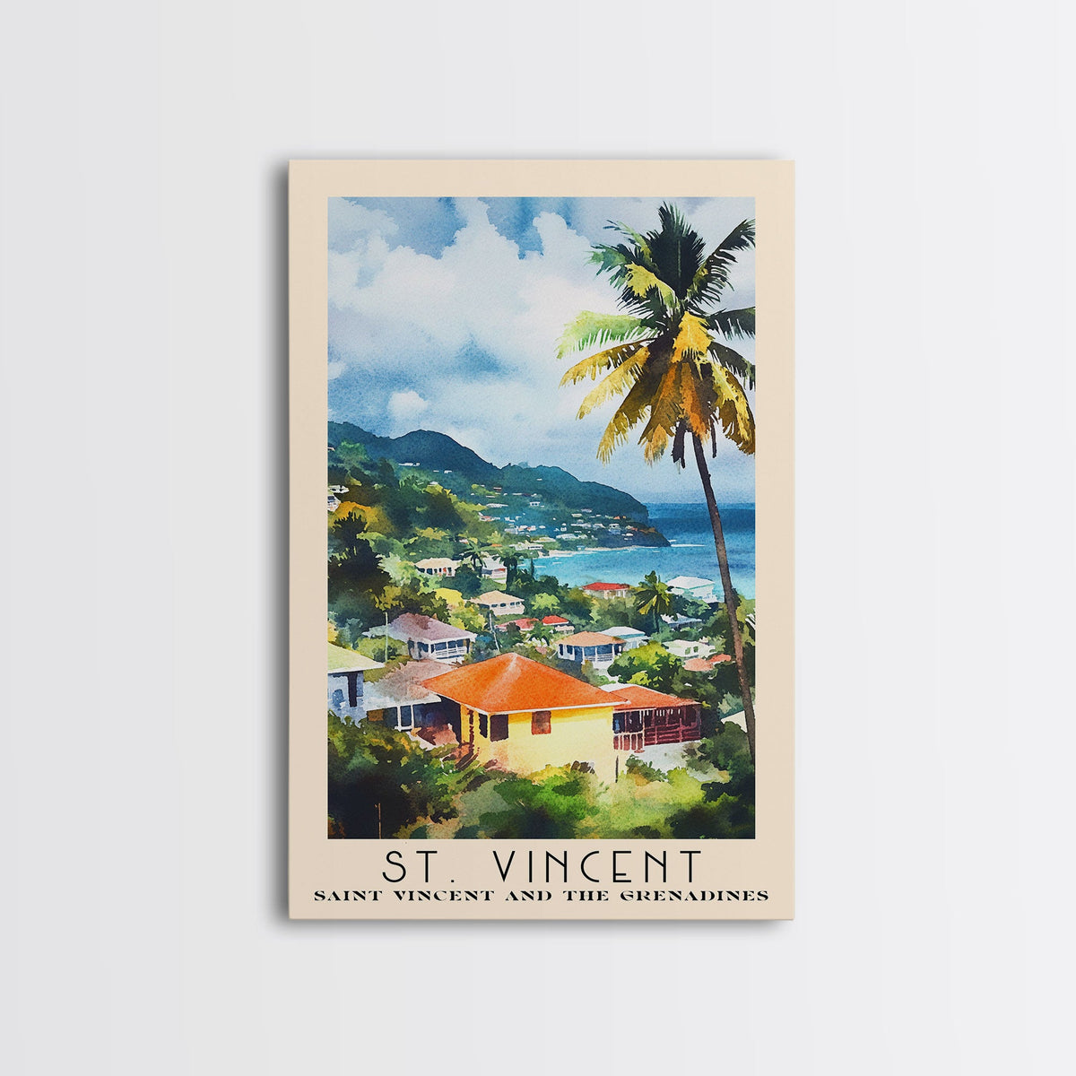 St. Vincent, Saint Vincent and the Grenadines Watercolor Beach Print,