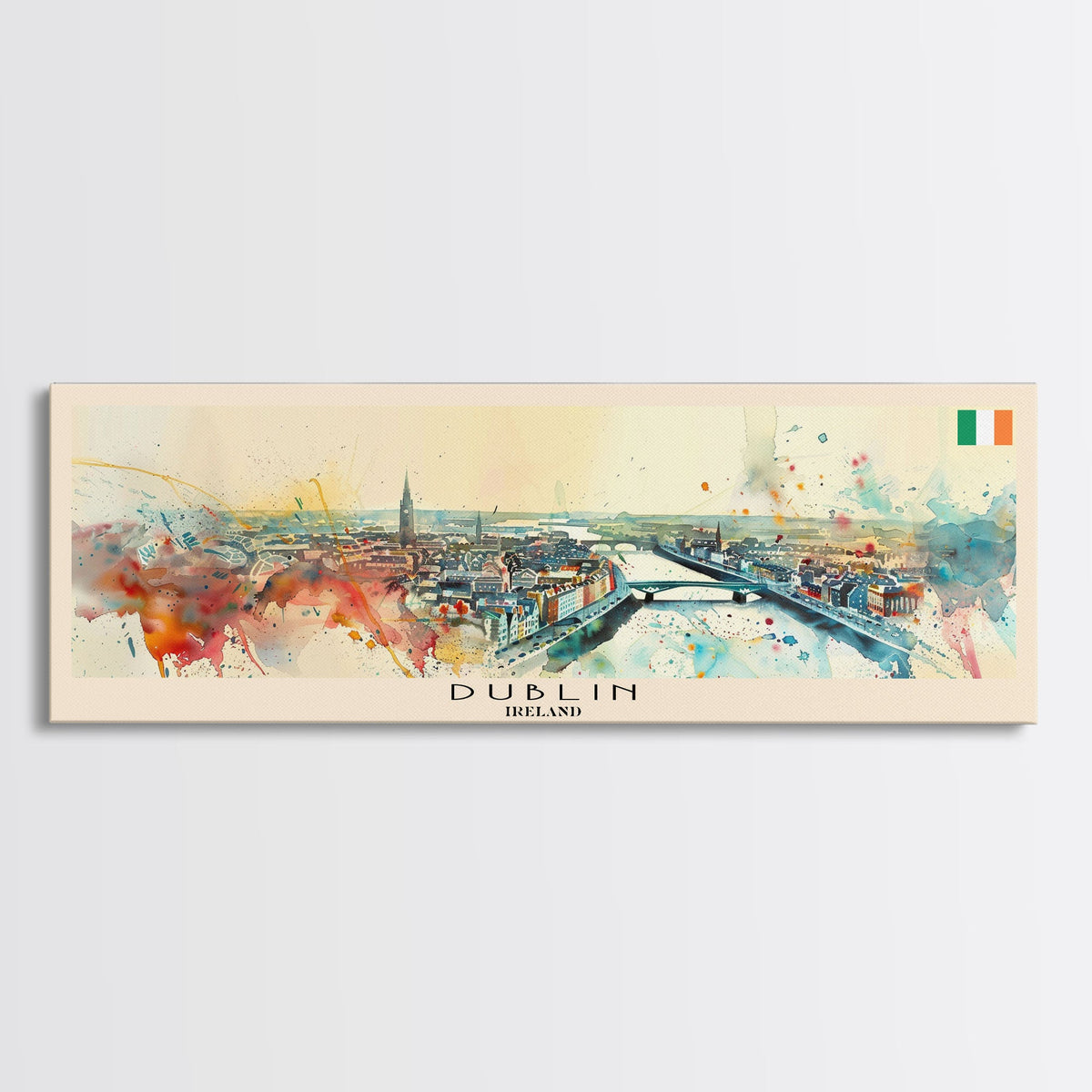 Dublin Ireland Panoramic Travel Poster, Framed Canvas Print or Metal W