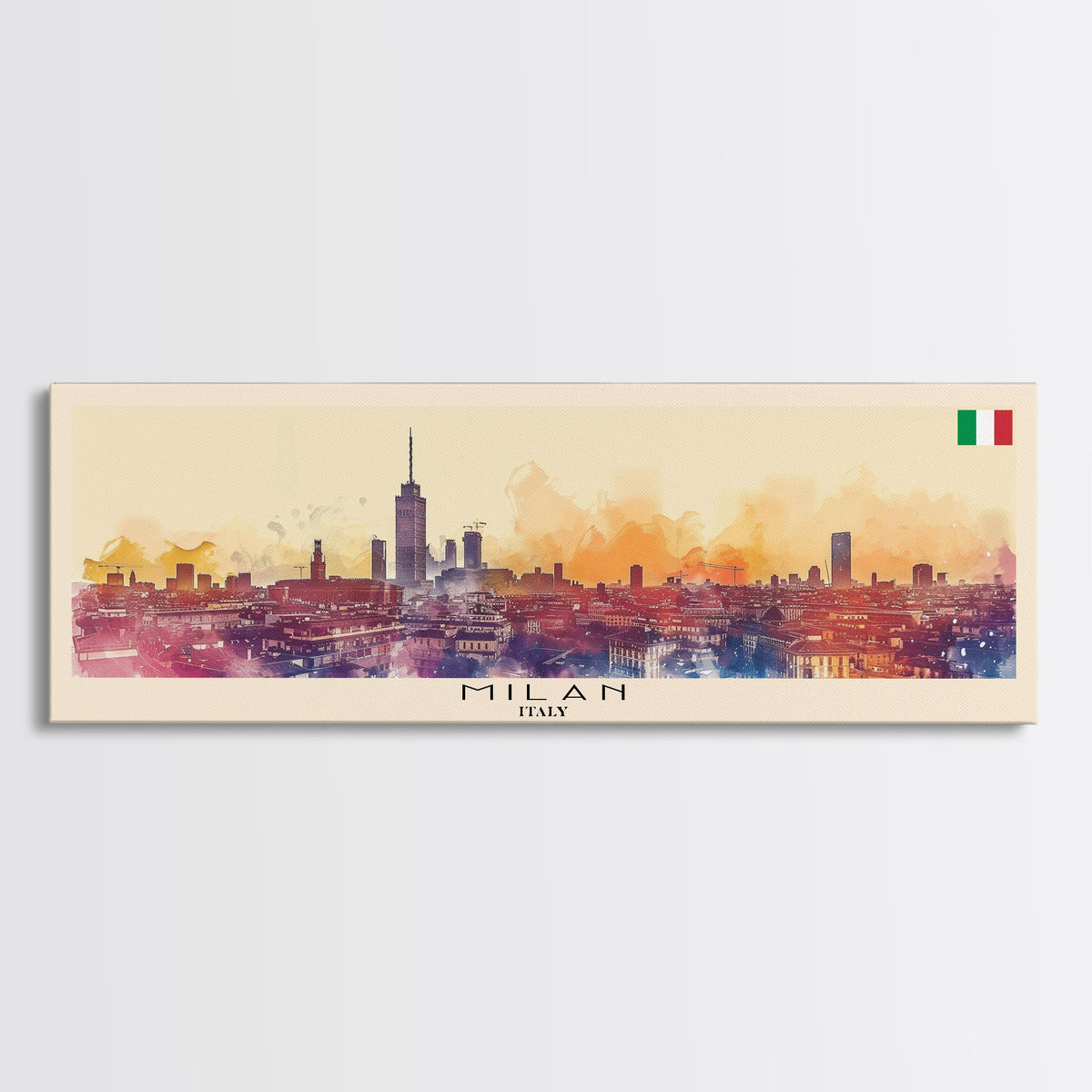 Milan Italy Panoramic Travel Poster, Framed Canvas Print or Metal Wall