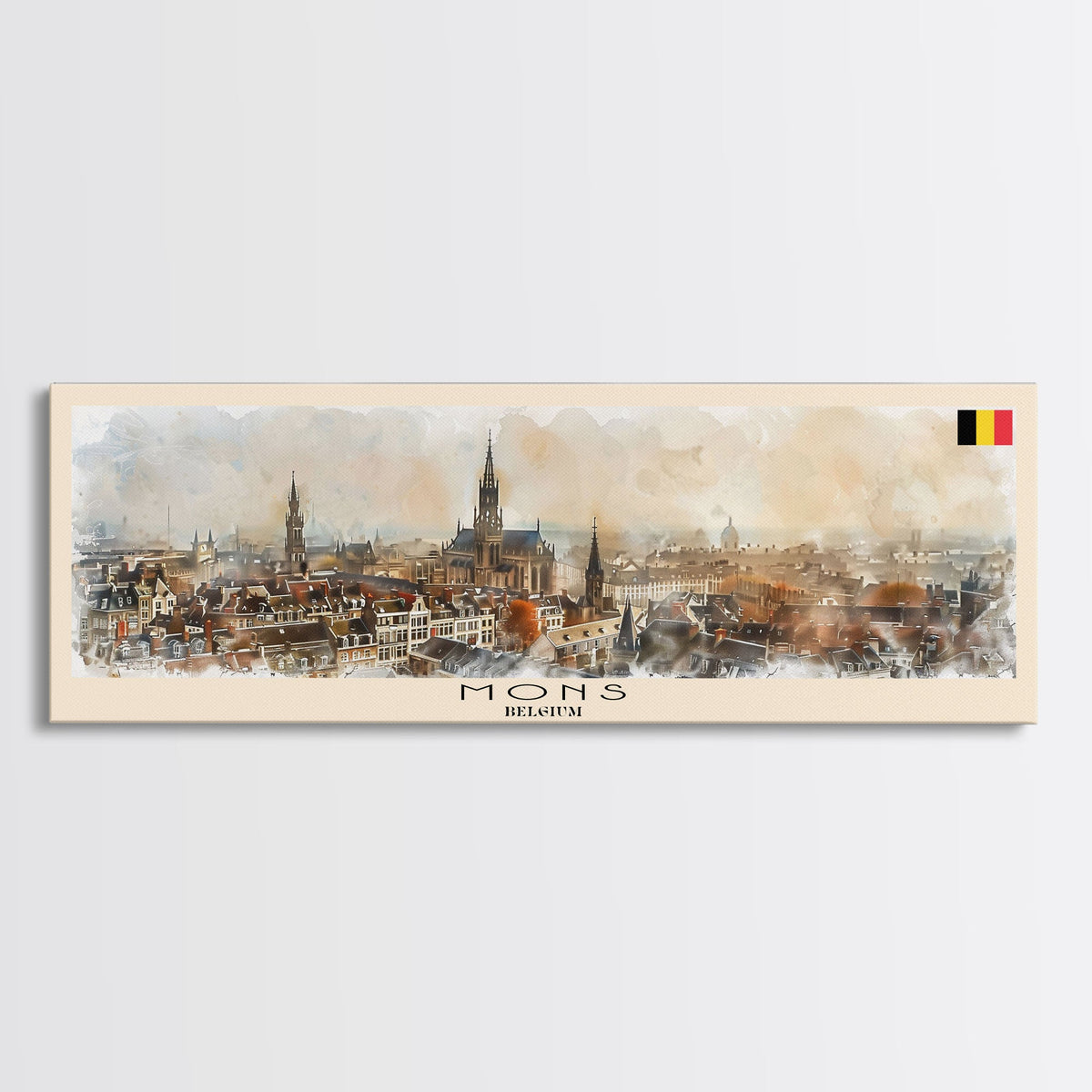 Mons Belgium Panoramic Travel Poster, Framed Canvas Print or Metal Wal