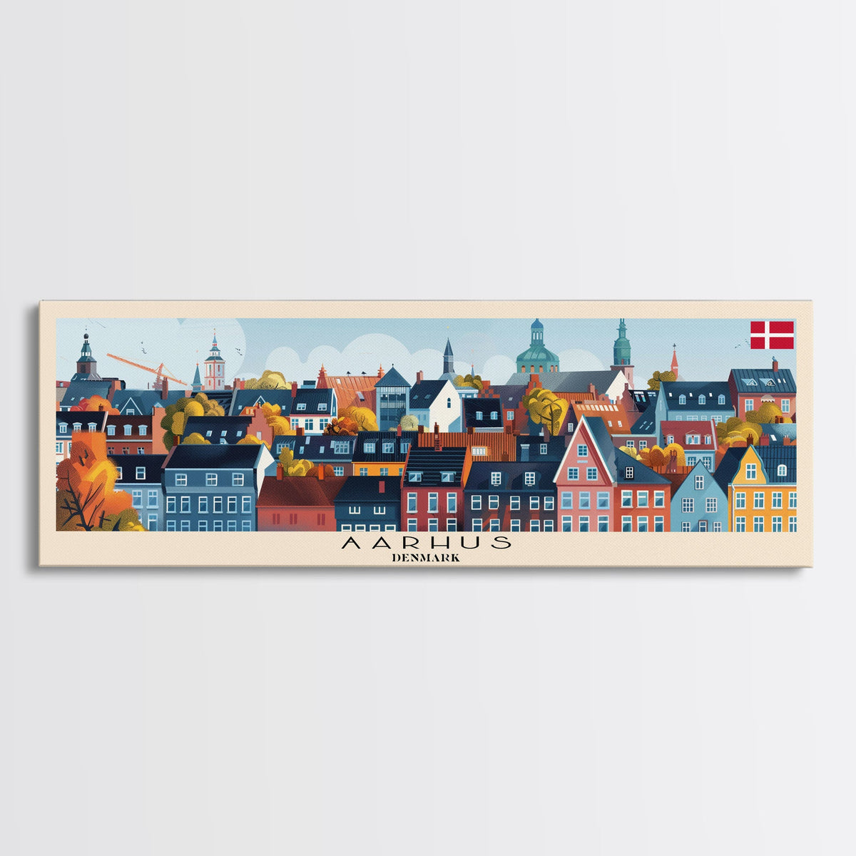 Aarhus Denmark Panoramic Travel Poster, Framed Canvas Print or Metal W