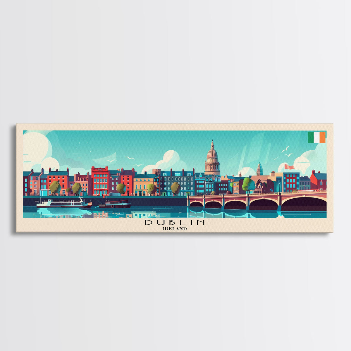 Dublin Ireland Panoramic Travel Poster, Framed Canvas Print or Metal W