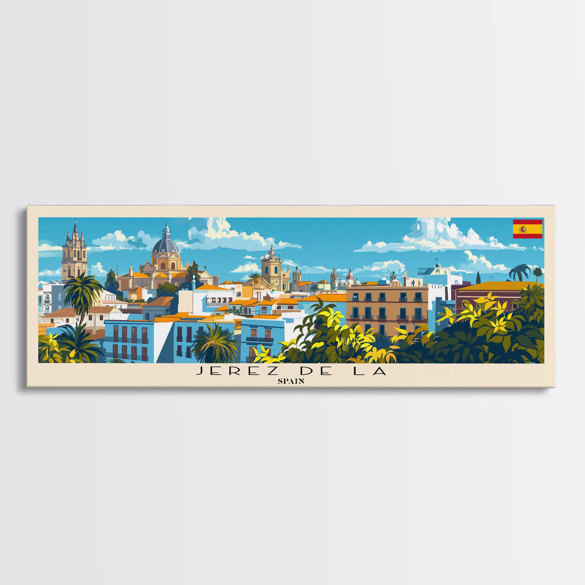 Jerez D eLa Frontera Spain Panoramic Travel Poster, Framed Canvas Prin