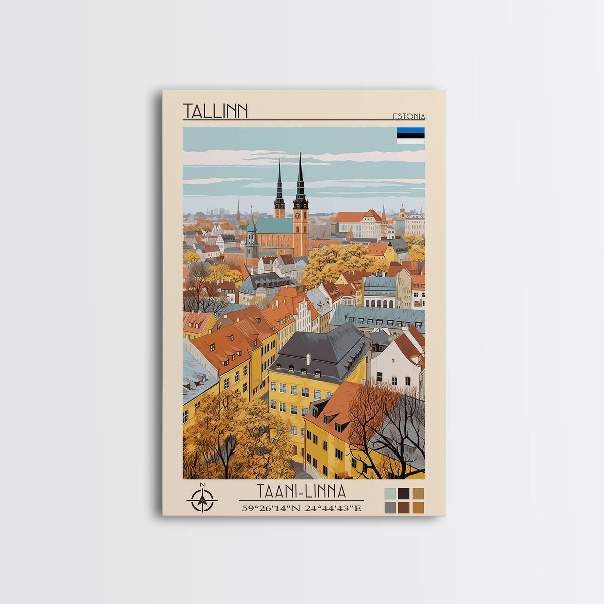 Tallinn Estonia Travel Poster Framed Canvas Print, Midcentury Modern A