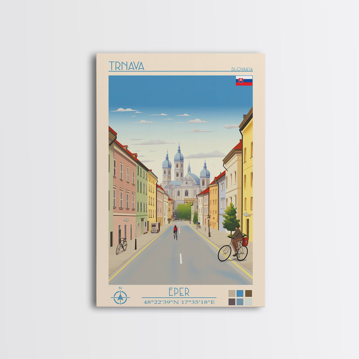 Trnava Slovakia Travel Poster Framed Canvas Print, Midcentury Modern A