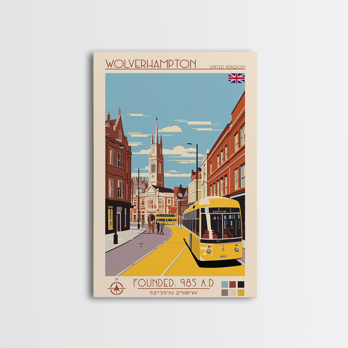 Wolverhampton United Kingdom Travel Poster Framed Canvas Print, Midcen