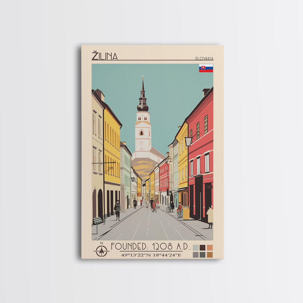 Žilina Slovakia Travel Poster Framed Canvas Print, Midcentury Modern A