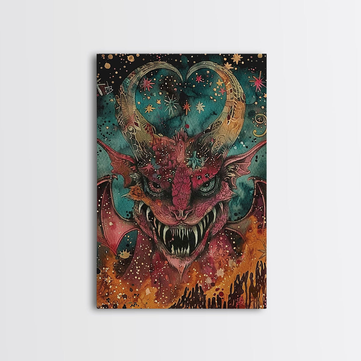 Fantastical Demon with Stars Framed Canvas Print | Halloween Monster A