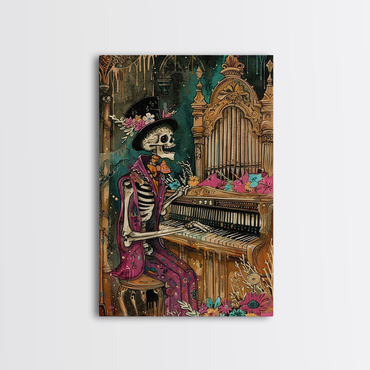 Skeleton Playing Organ in Gothic Church - Day of the Dead Skeleton Mus