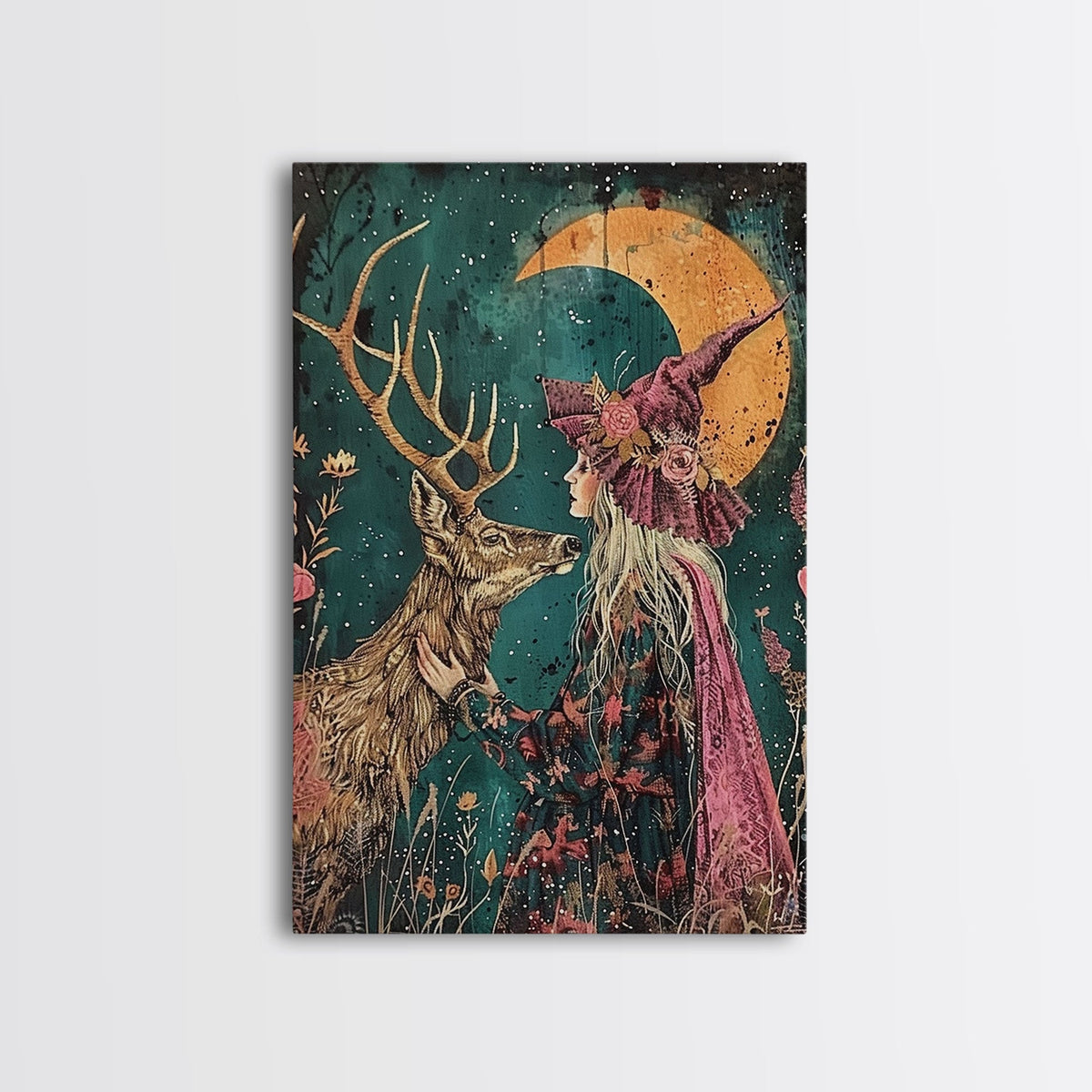 Gothic Witch with Turtle in Dark Forest - Enigmatic Halloween Artwork