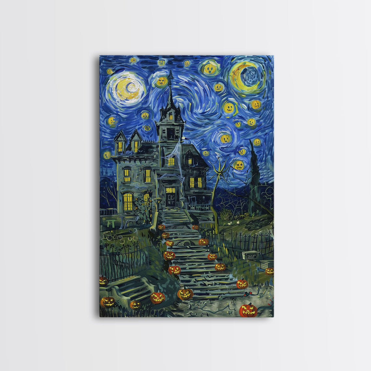 Starry Night Inspired Haunted Cemetary, Halloween Decor / Hallowen Wal