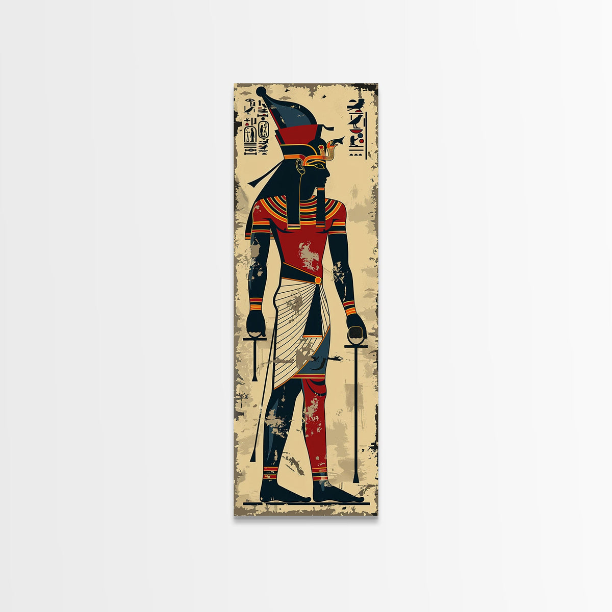 Egyptian Art Depiction of Horus - Framed Canvas Print, Midcentury Mode