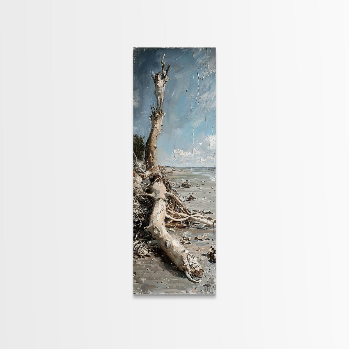 Framed Canvas Print Skinny Art of a Weathered Driftwood Tree Trunk on