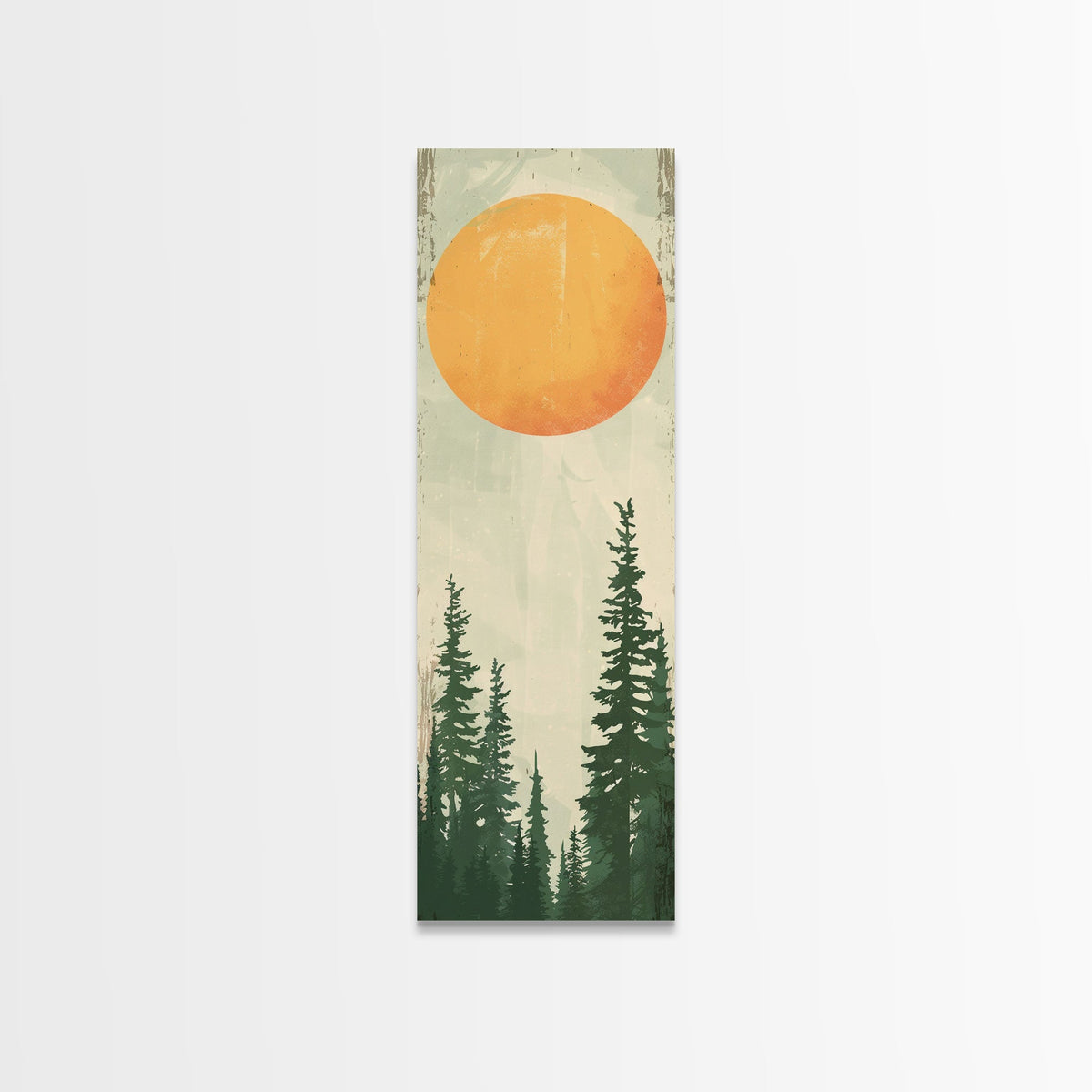 Abstract Sun Over Forest Silhouette Earth Tones Skinny Art Tall Art Fr