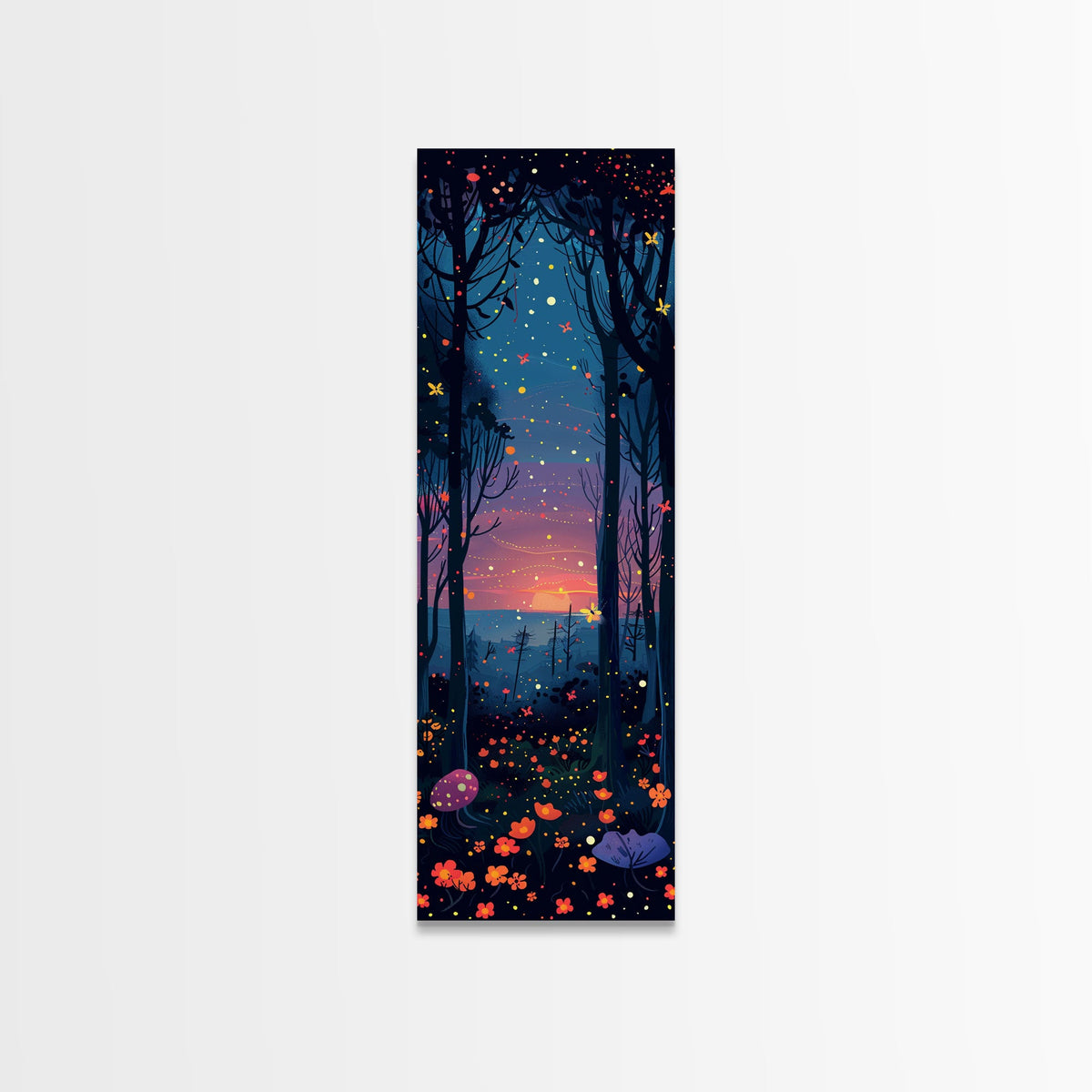 Majestic Nightfall Amidst Illuminated Trees Skinny Art Tall Art Framed