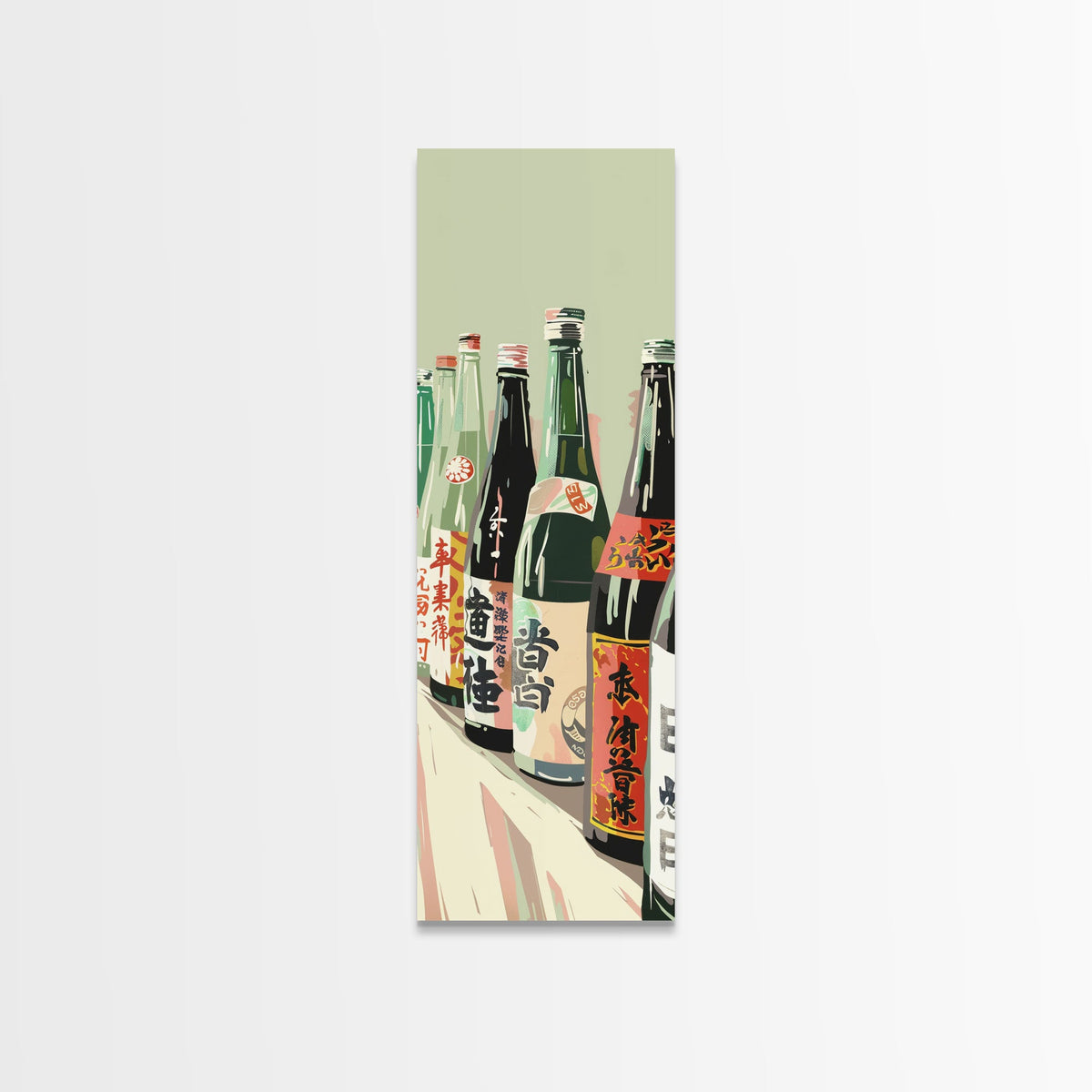 Array Of Japanese Sake Bottles With Minimalistic Labels Arranged Simpl