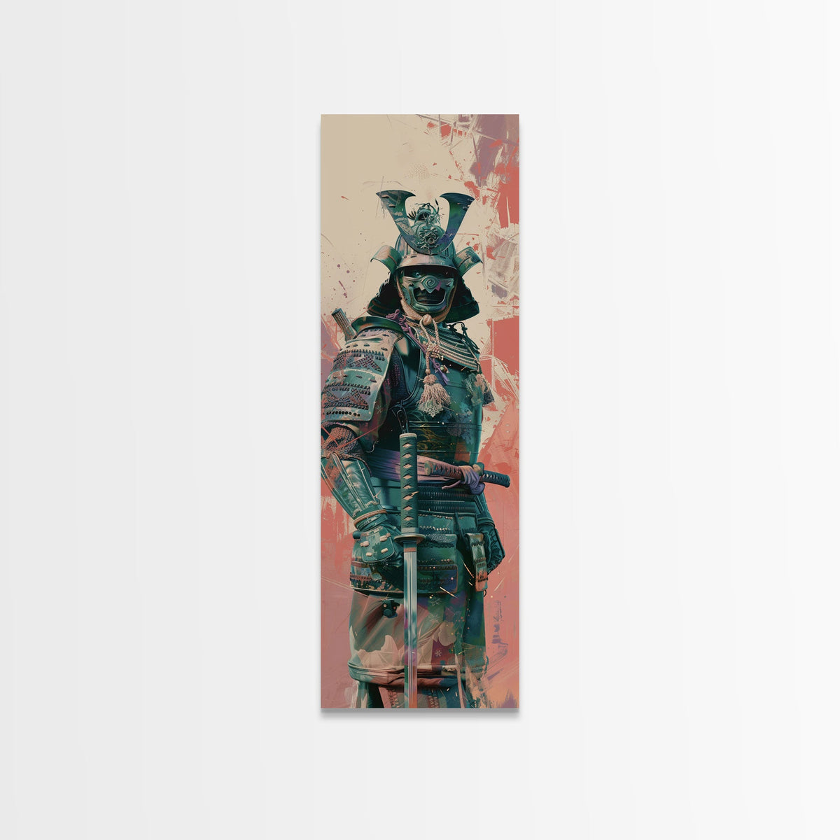 Skinny Art Tall Art Samurai Armor Wood Block Print Japanese Style Art