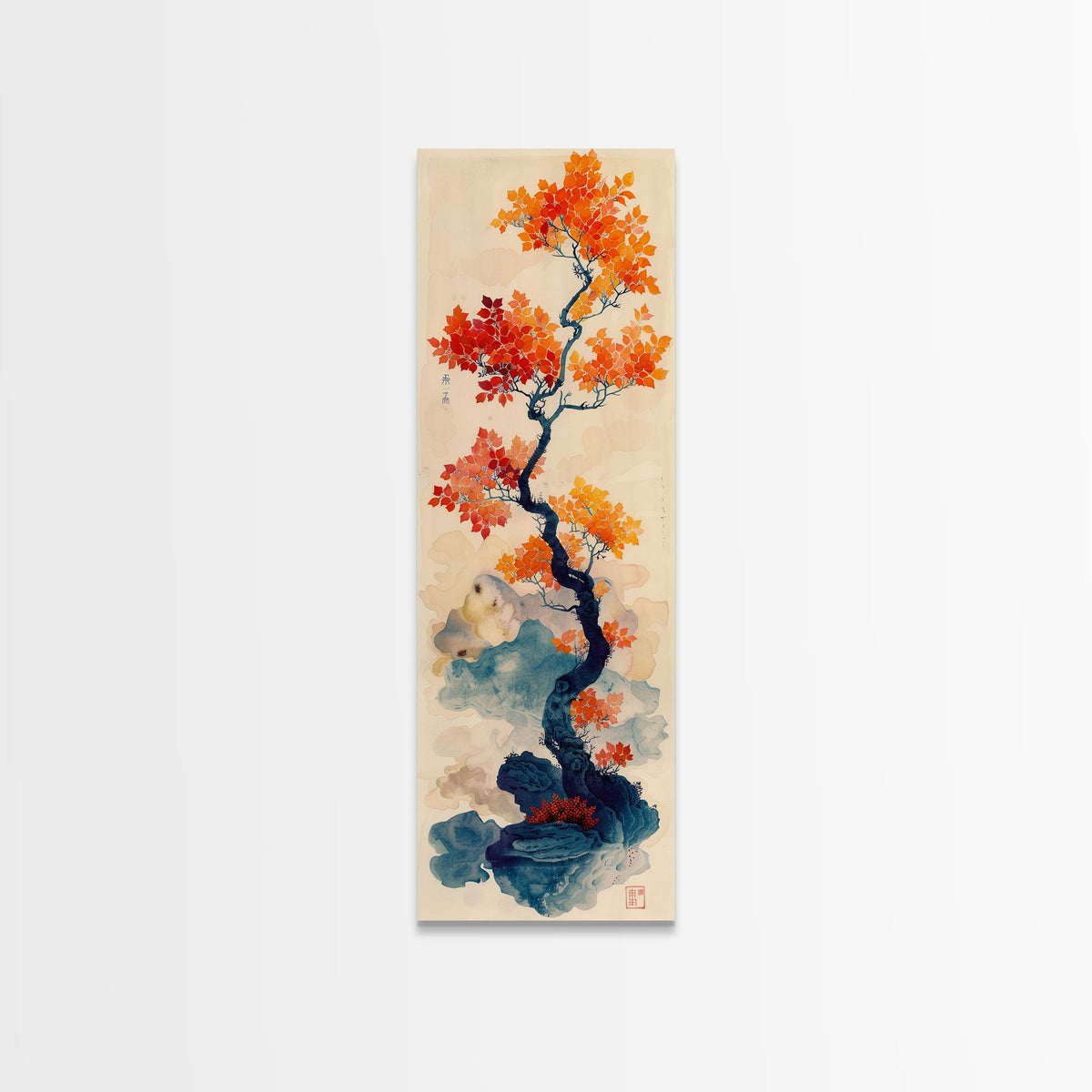 Japanese Maple Tree In Autumn Colors, Ukiyo-e Woodblock Print Style Ca