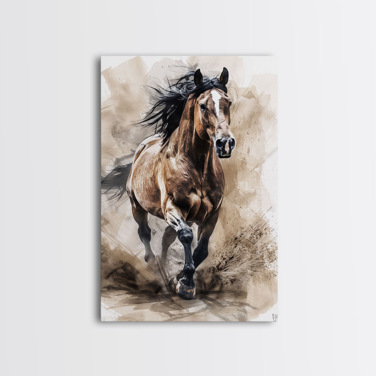 Powerful Horse Galloping - Framed Canvas Print, Dynamic Living Room Ar