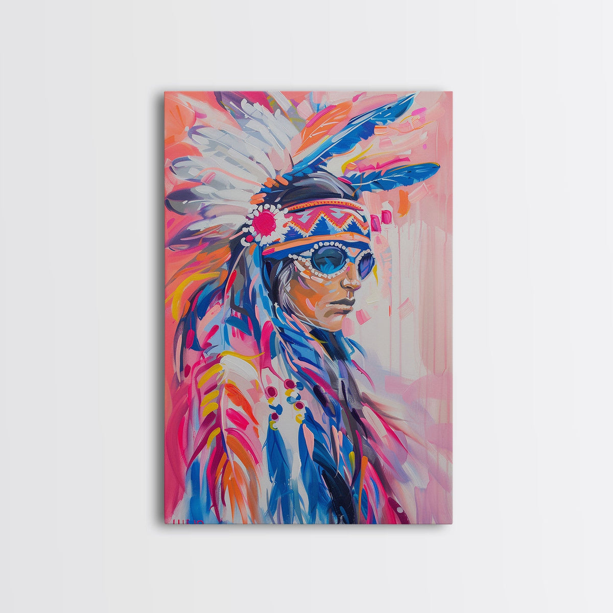 Modern Native American Framed Canvas Print - Colorful Wall Art, Tribal