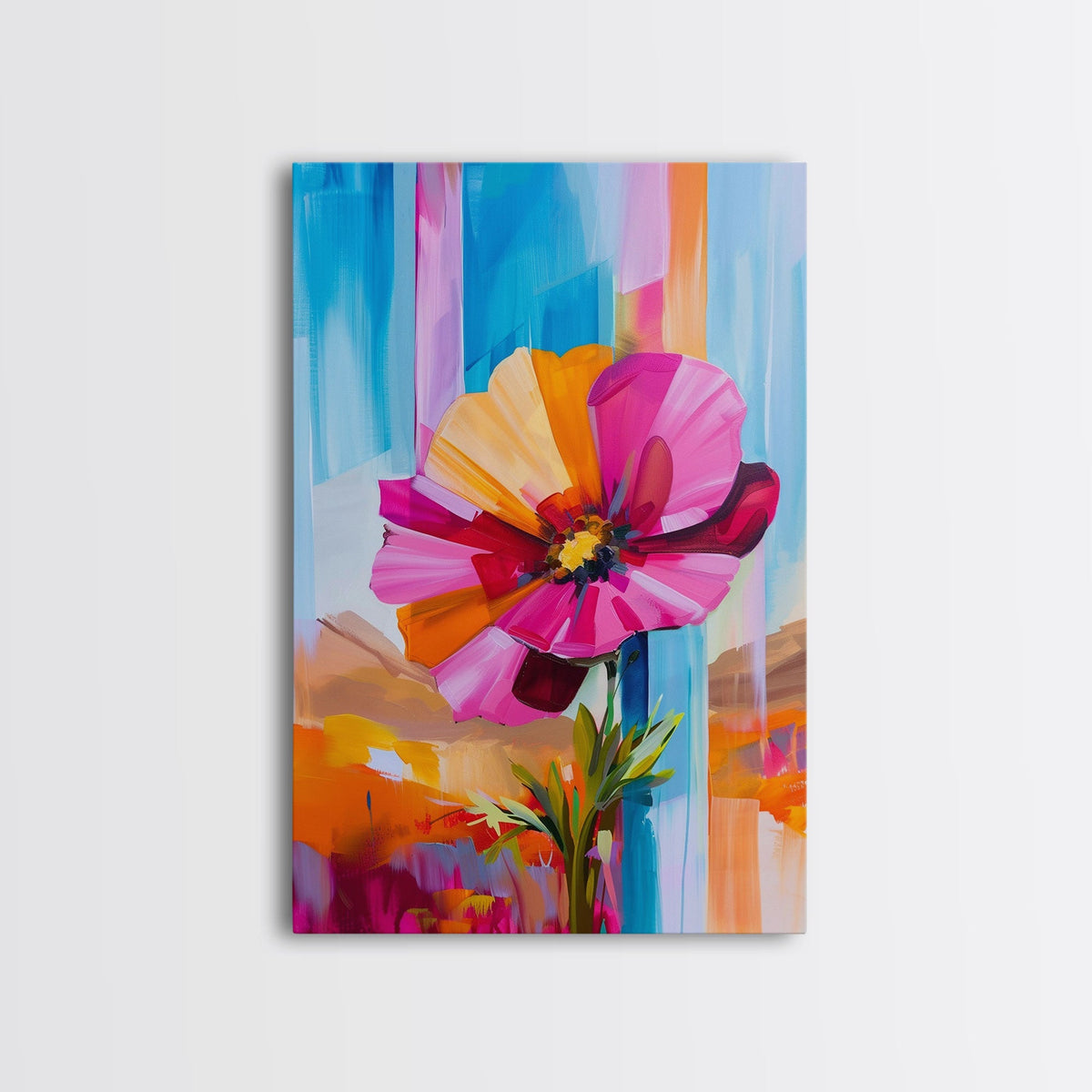 Abstract Flower Bloom Framed Canvas Print - Colorful Wall Art, Living