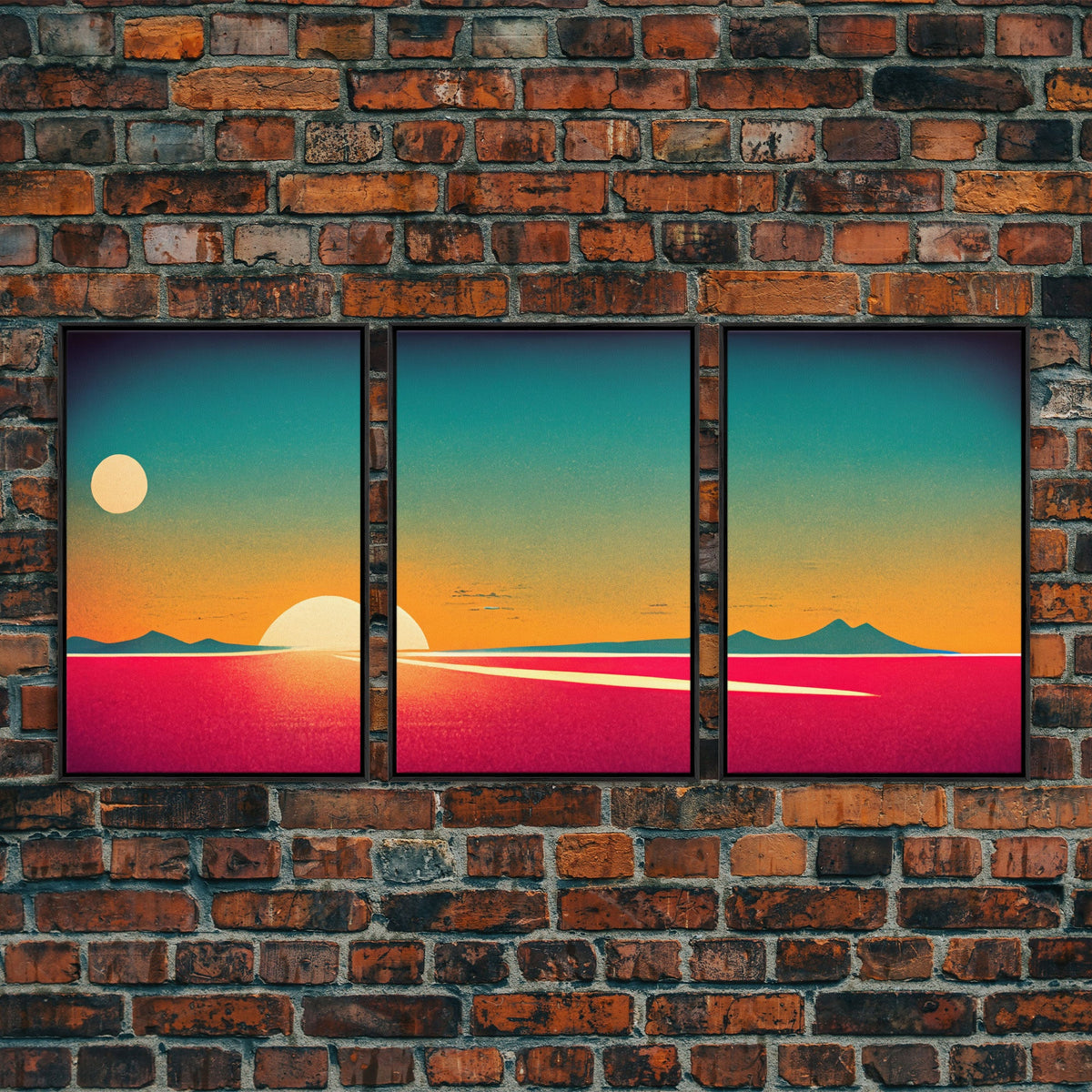 Art Deco Sunset, 3 Piece Wall Art, Ready To Hang Canvas Print, Cool Un