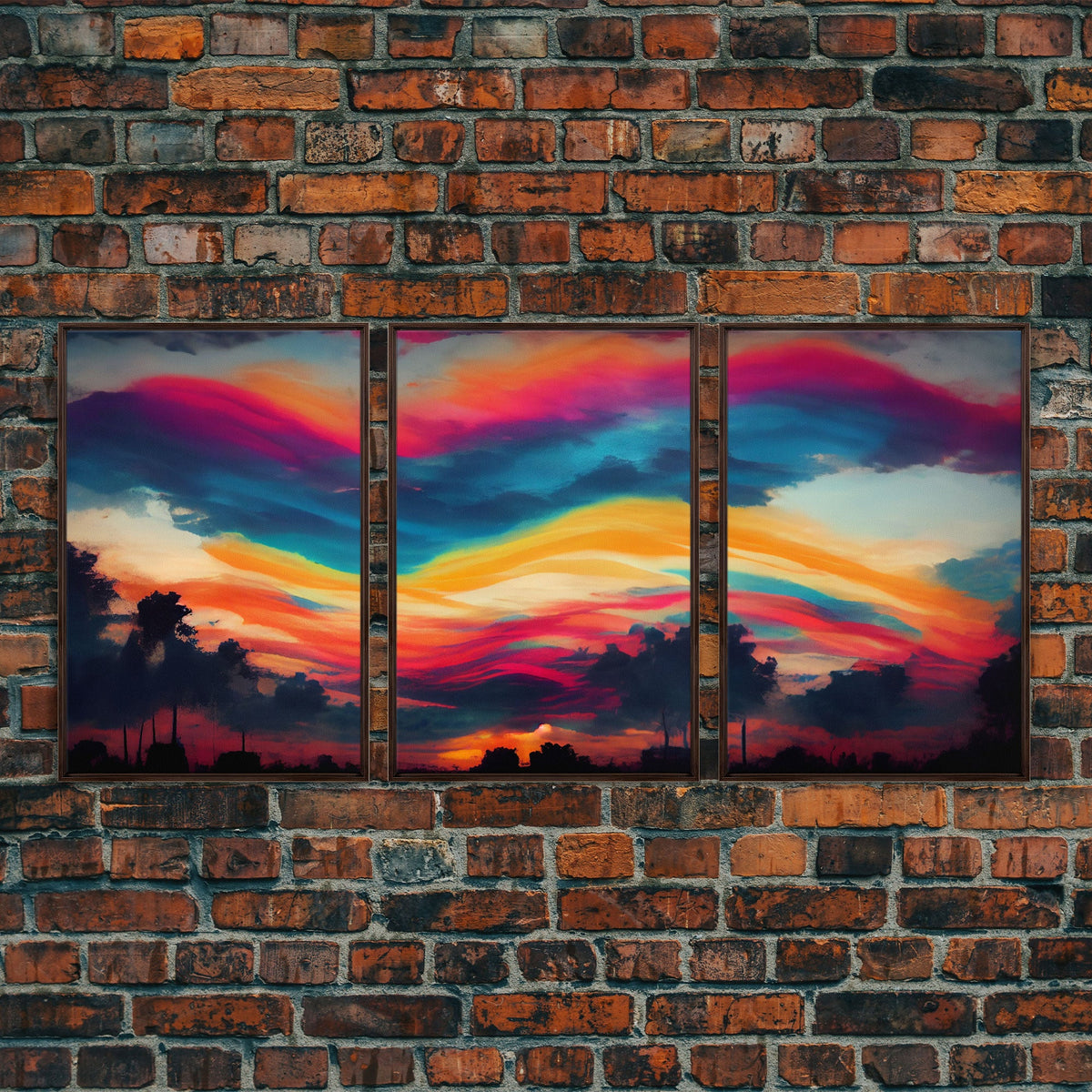 Psychedelic sunrise, beautiful colorful wall art, 3 piece canvas print