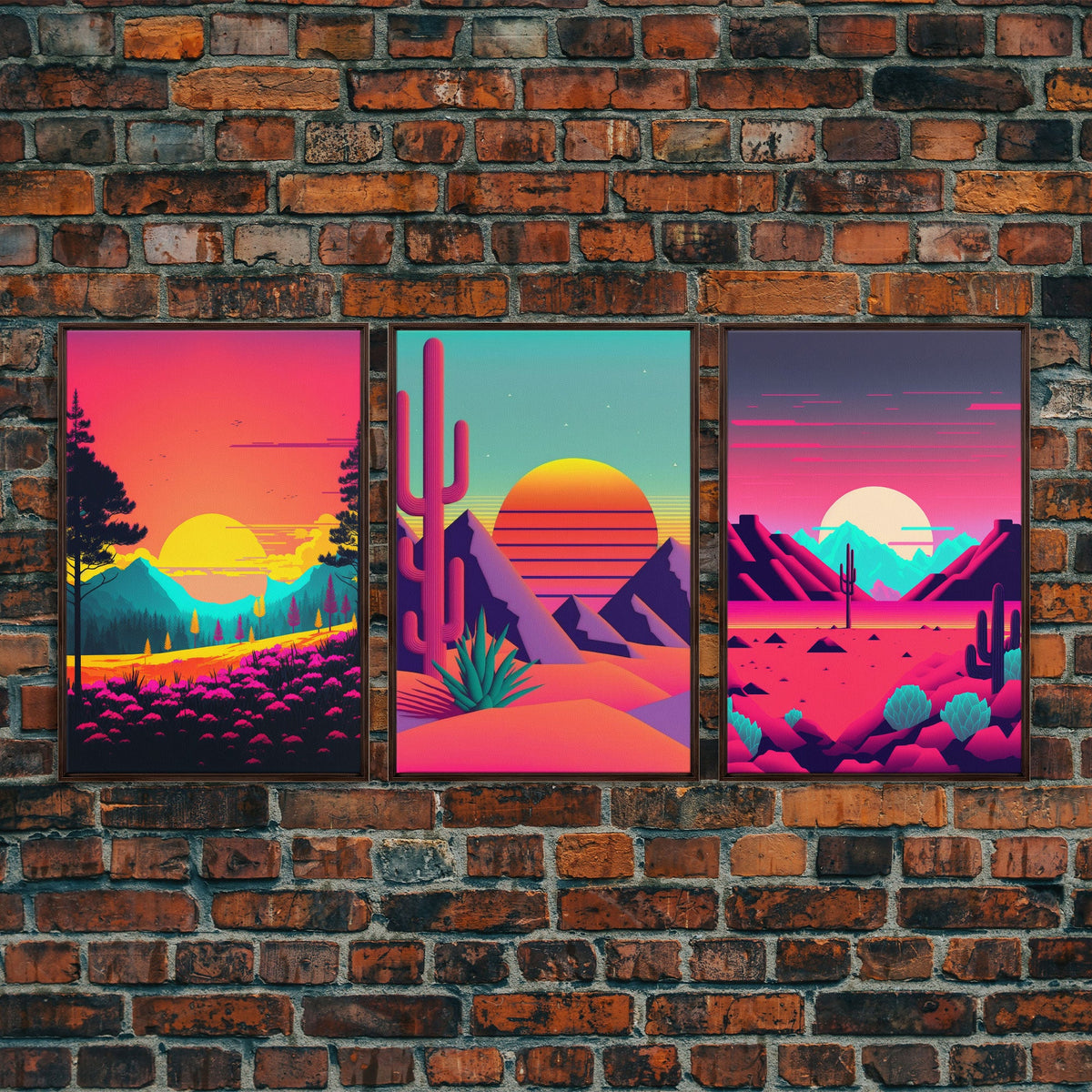 Retro Synthwave Style 80s Vibes Art, 3 Panel Canvas, Triptych Art, Fra