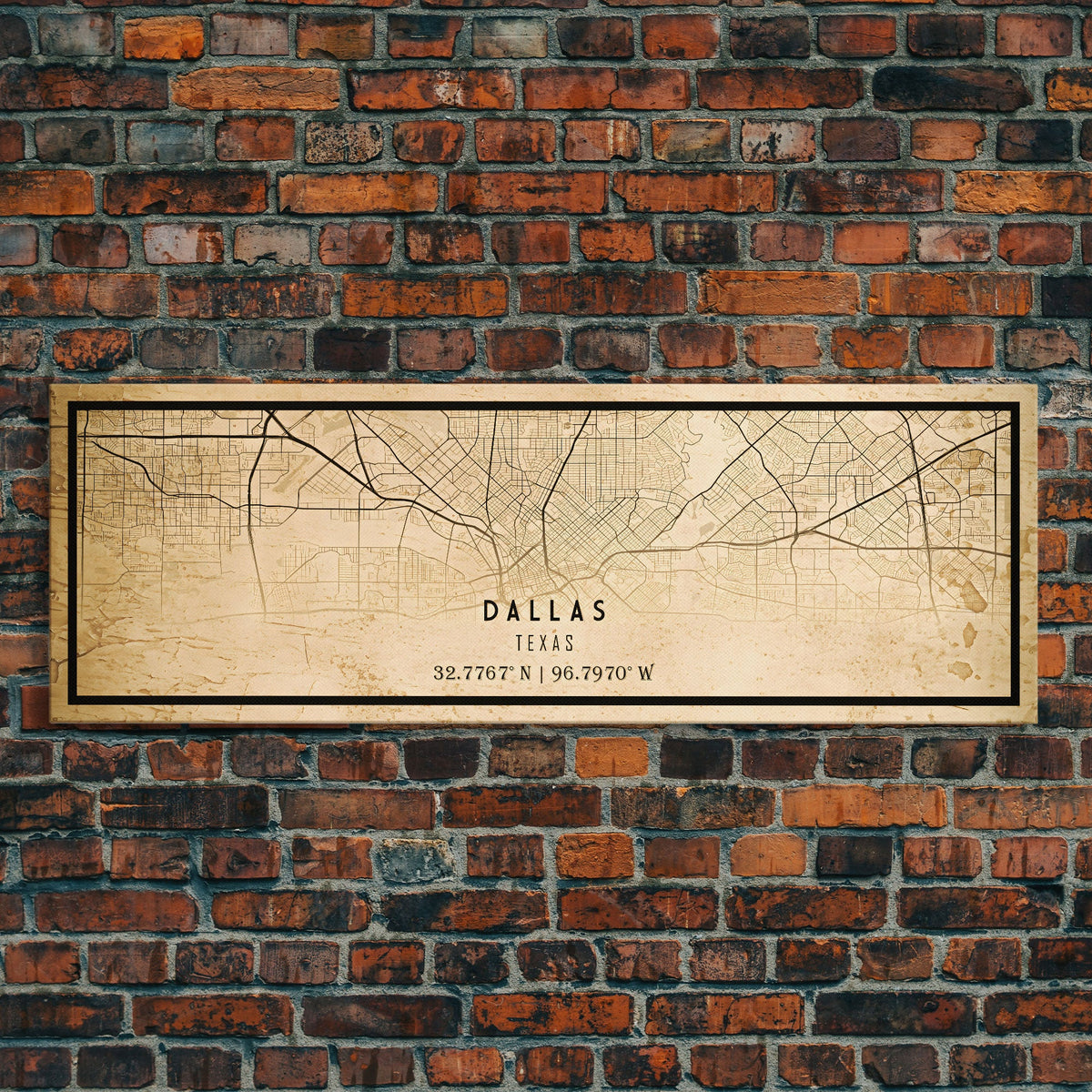 Dallas Panoramic Map Canvas Print, Texas Map Print, Texas Wall Art, Da