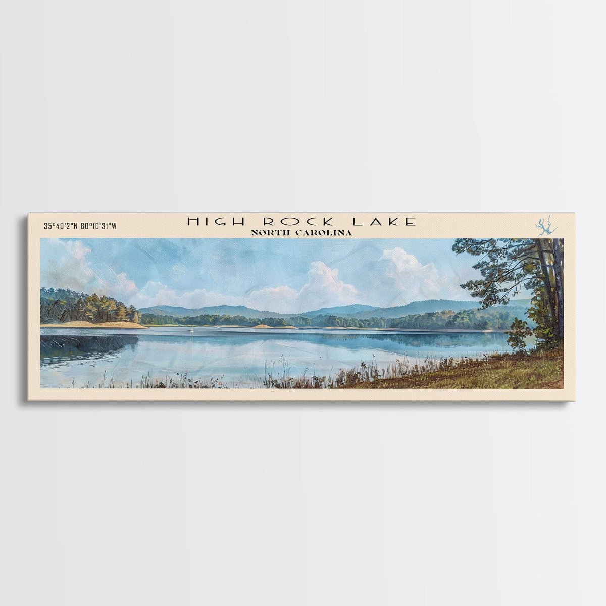 High Rock Lake North Carolina Framed Canvas Print, Panoramic Lake Hous