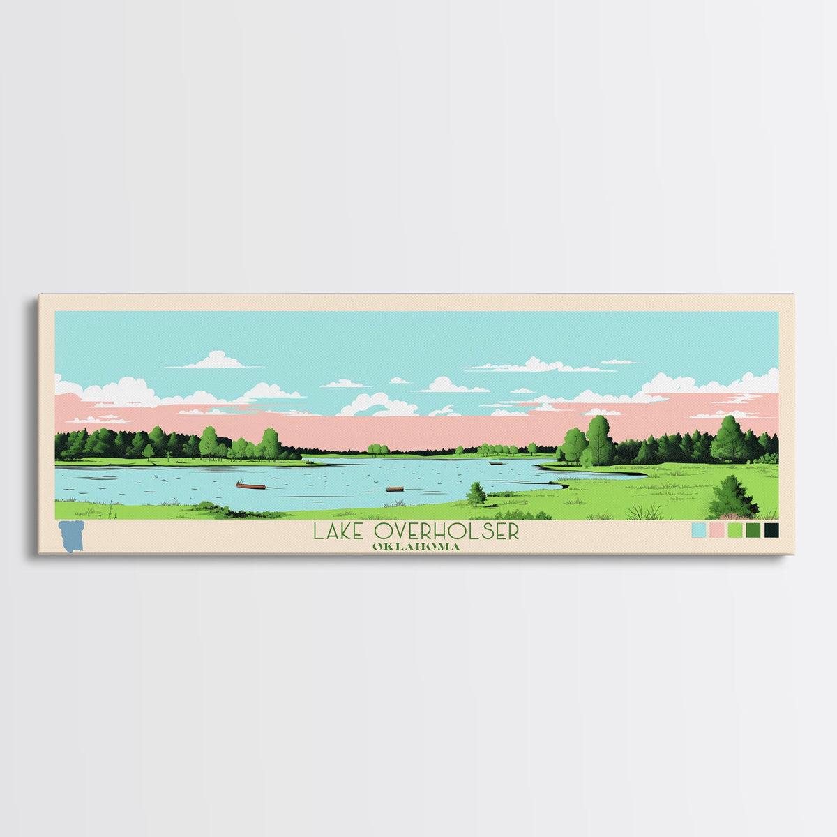 Lake Overholser Oklahoma Framed Canvas Print, Panoramic Wall Art, Midc