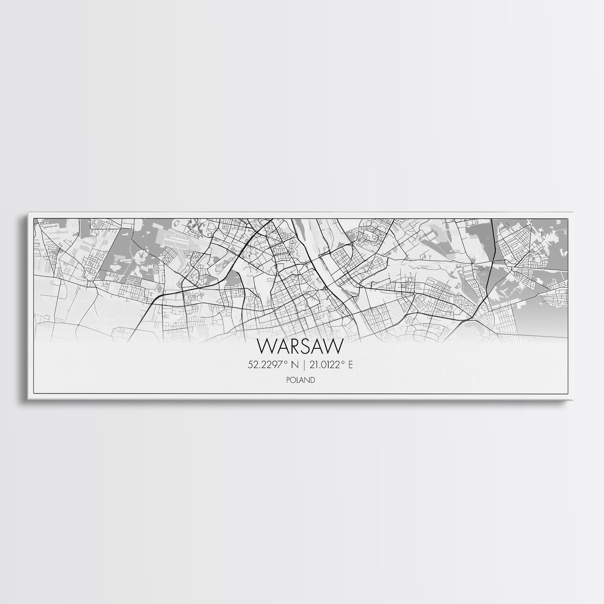 Panoramic Warsaw City Map, Poland Art, Map Print, Minimalist Wall Art,