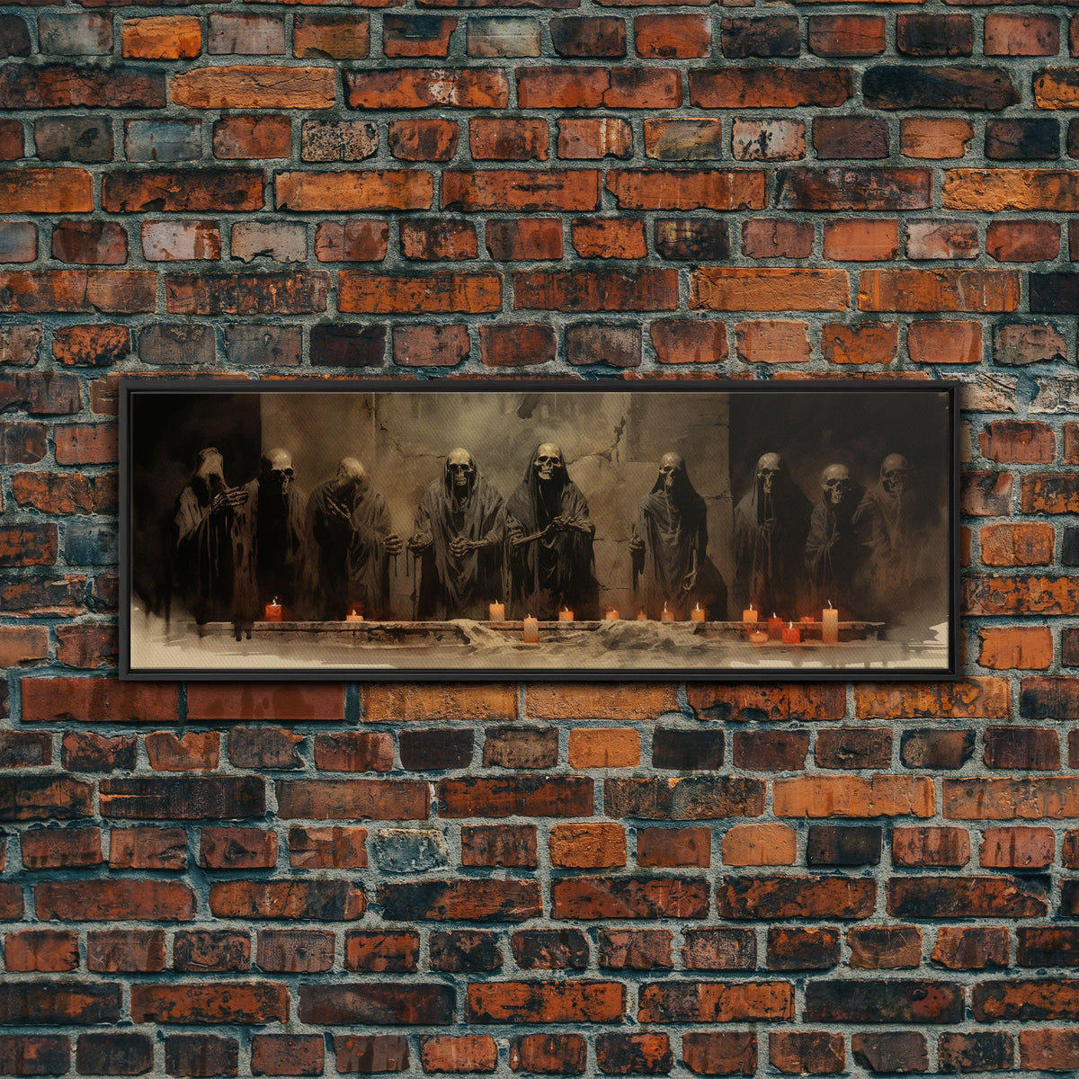 The Skeleton Cult Panoramic Canvas Print, Framed Halloween Art, Spooky