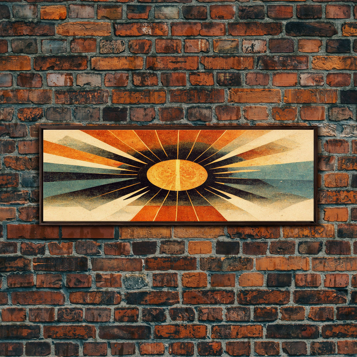 Sunset Art Deco Sunburst Wall Art, Ready To Hang Canvas Print, Panoram