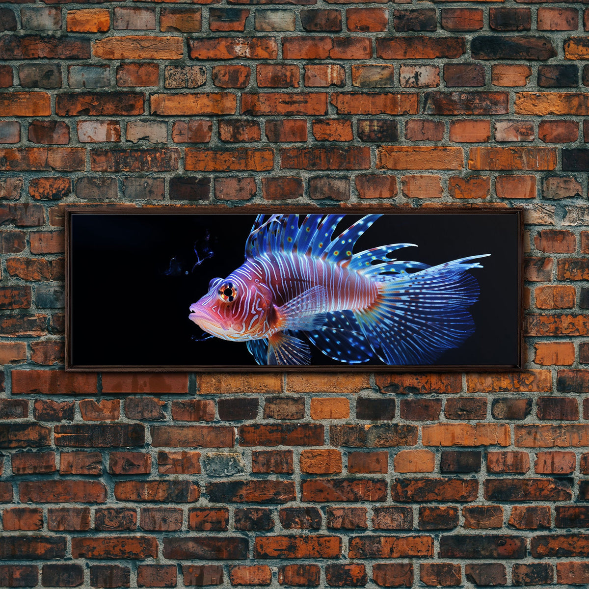 Lion Fish Painting Wall Art, Framed Canvas Print, Aquarium Wall Art, C