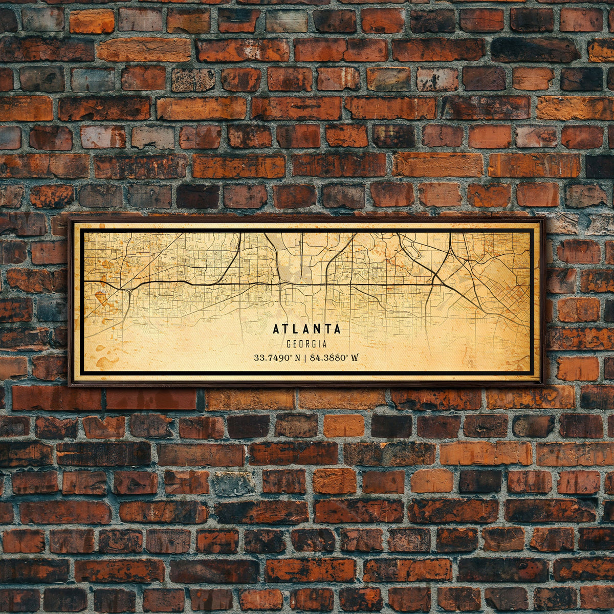 Panoramic Old Atlanta City Map Wall Art Canvas Print, Vintage Style At
