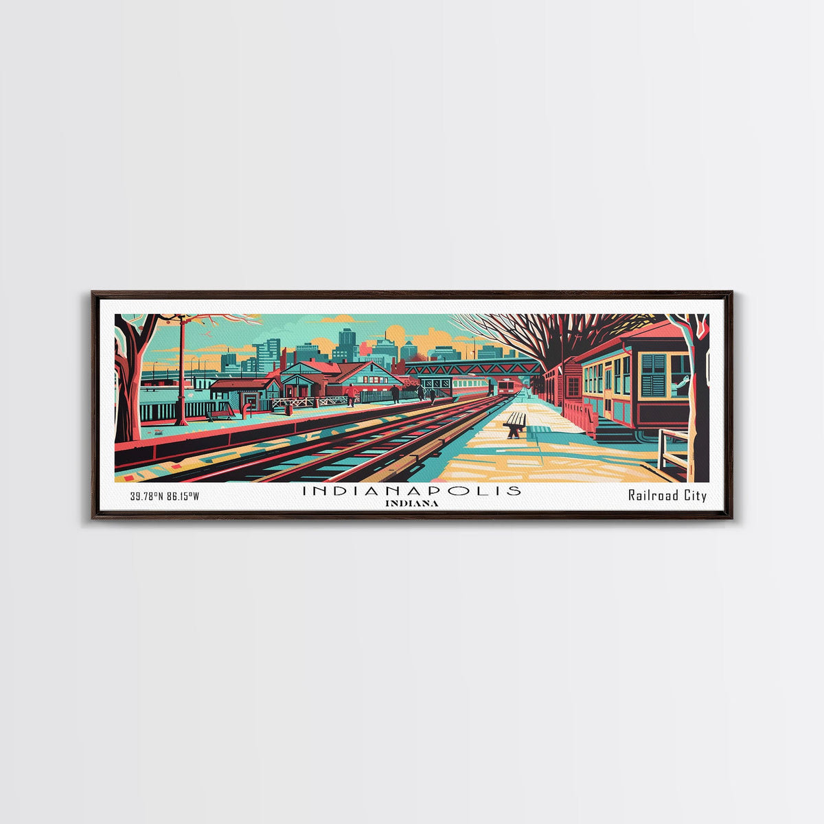 Indianapolis Indiana Panoramic Travel Poster Framed Canvas Print, Mid