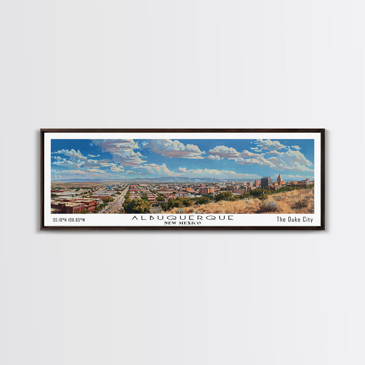 Albuquerque New Mexico Panoramic Painting, Watercolor Framed Canvas Pr
