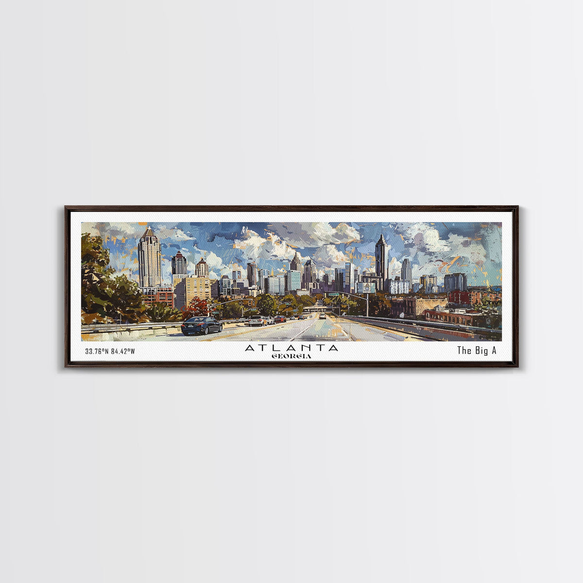 Atlanta Georgia Panoramic Watercolor Painting, Framed Canvas Print, Sc
