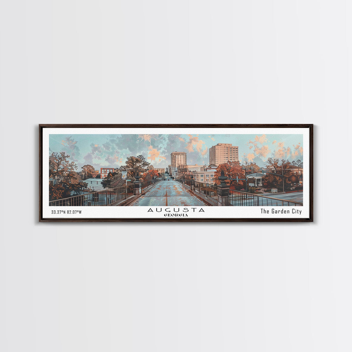 Augusta Georgia Panoramic Painting, Watercolor Framed Canvas Print, Sc