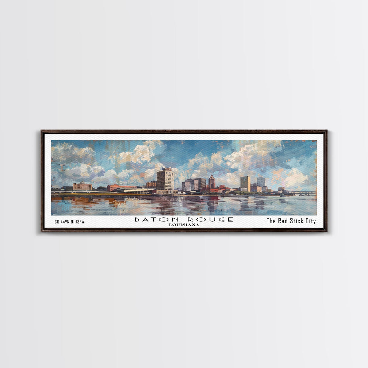 Baton Rouge Louisiana Panoramic Painting, Watercolor Framed Canvas Pri