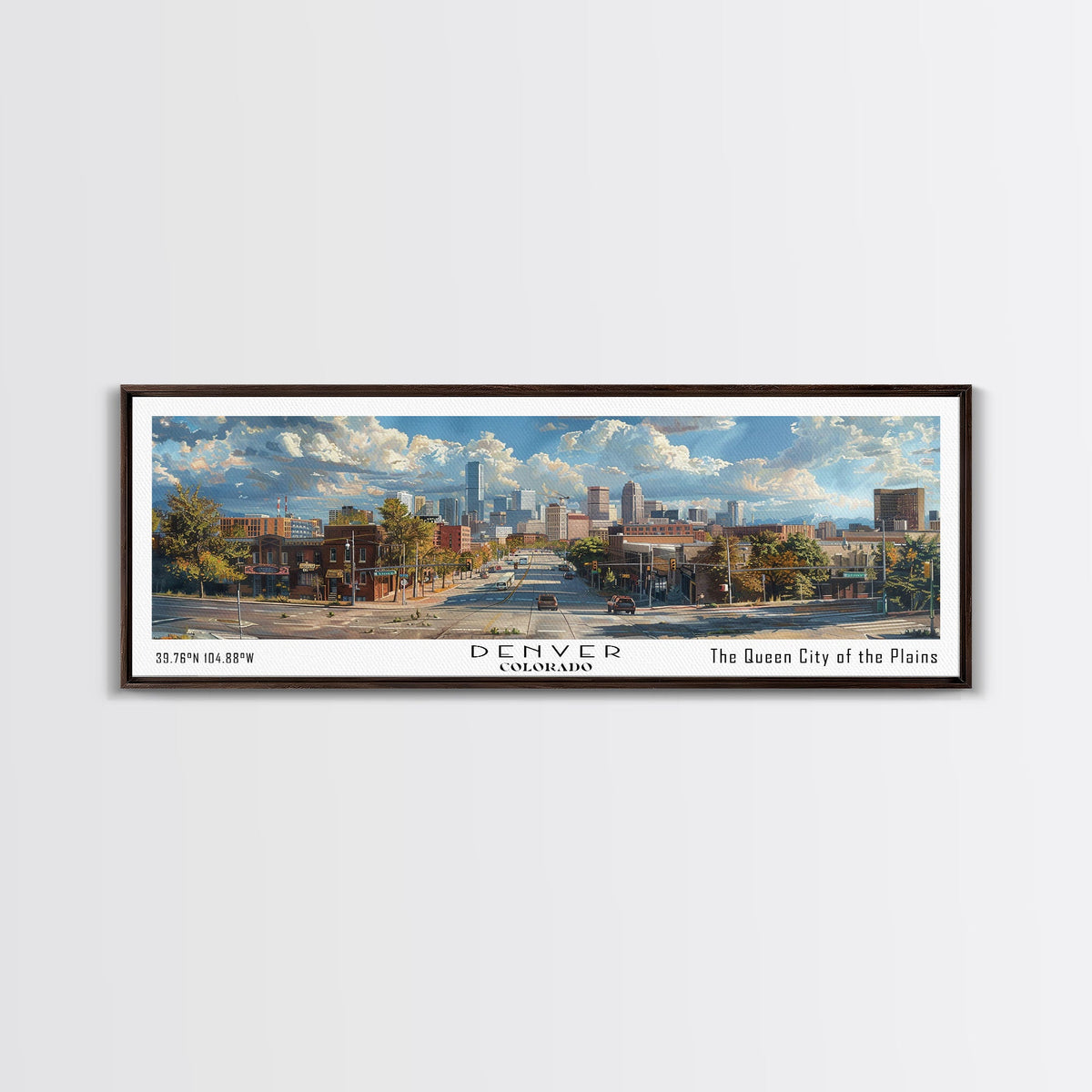 Denver Colorado Panoramic Watercolor Painting, Scenic Framed Canvas Pr