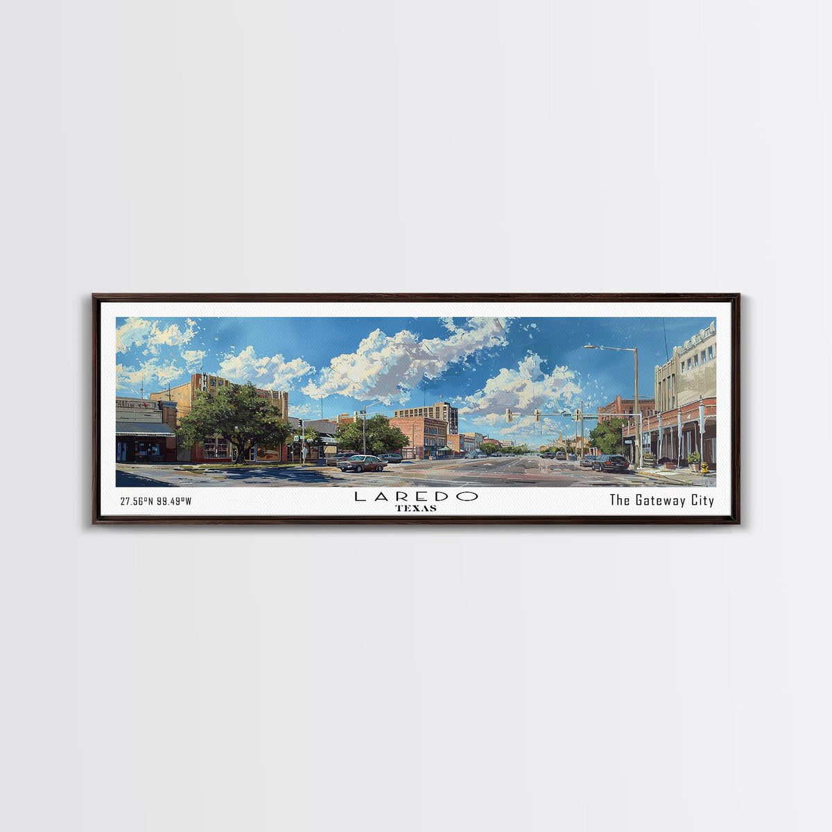 Laredo Texas Panoramic Cityscape Painting, Framed Canvas Print, Urban
