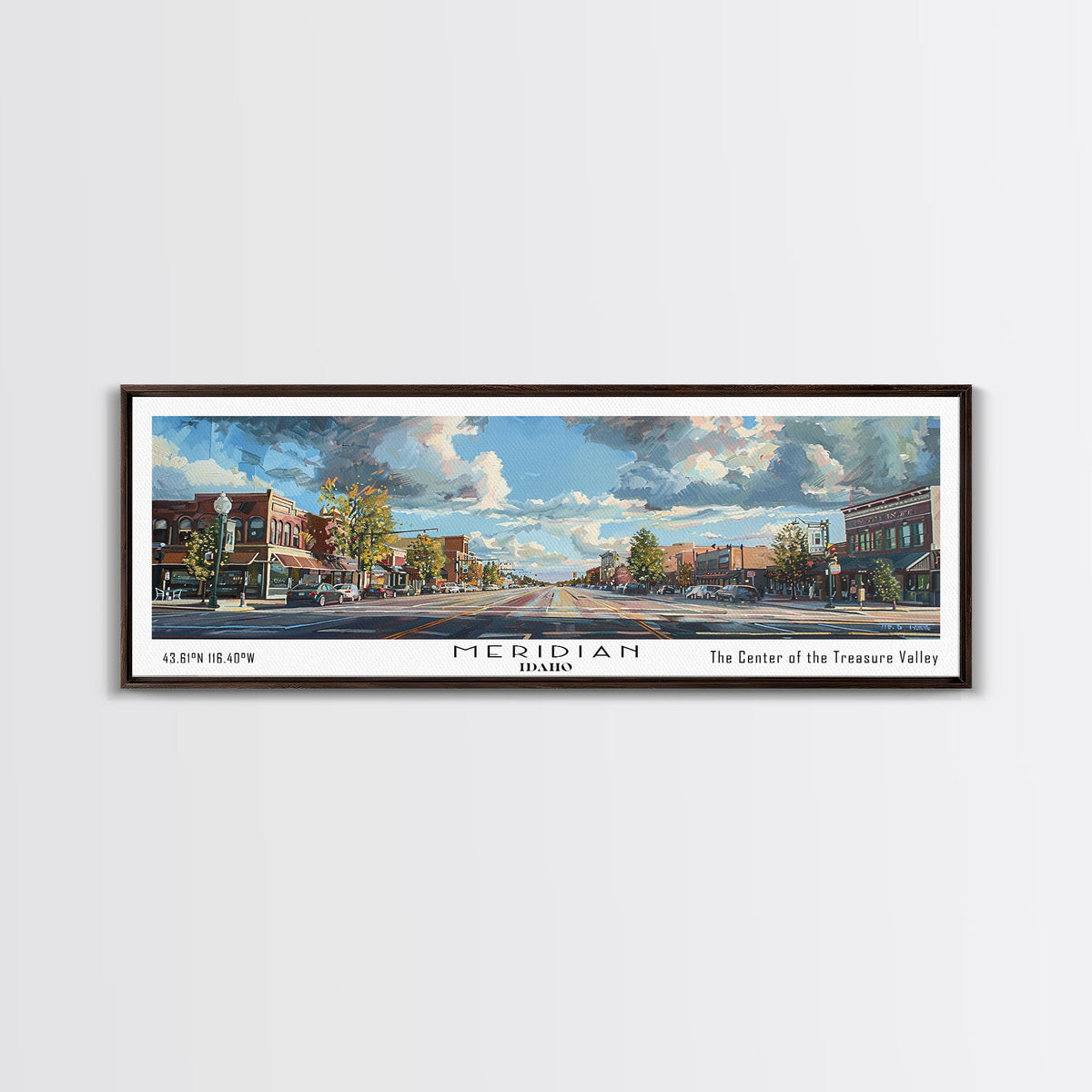 Meridian Idaho Panoramic Framed Canvas Print, Stunning Watercolor Art,