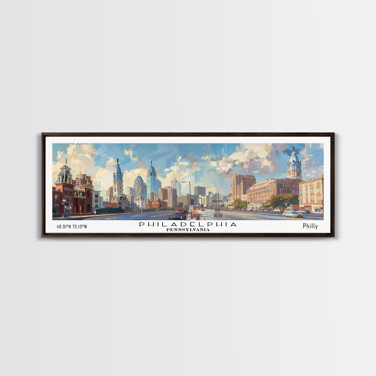 Philadelphia Pennsylvania Panoramic Painting, Framed Canvas Print, Stu