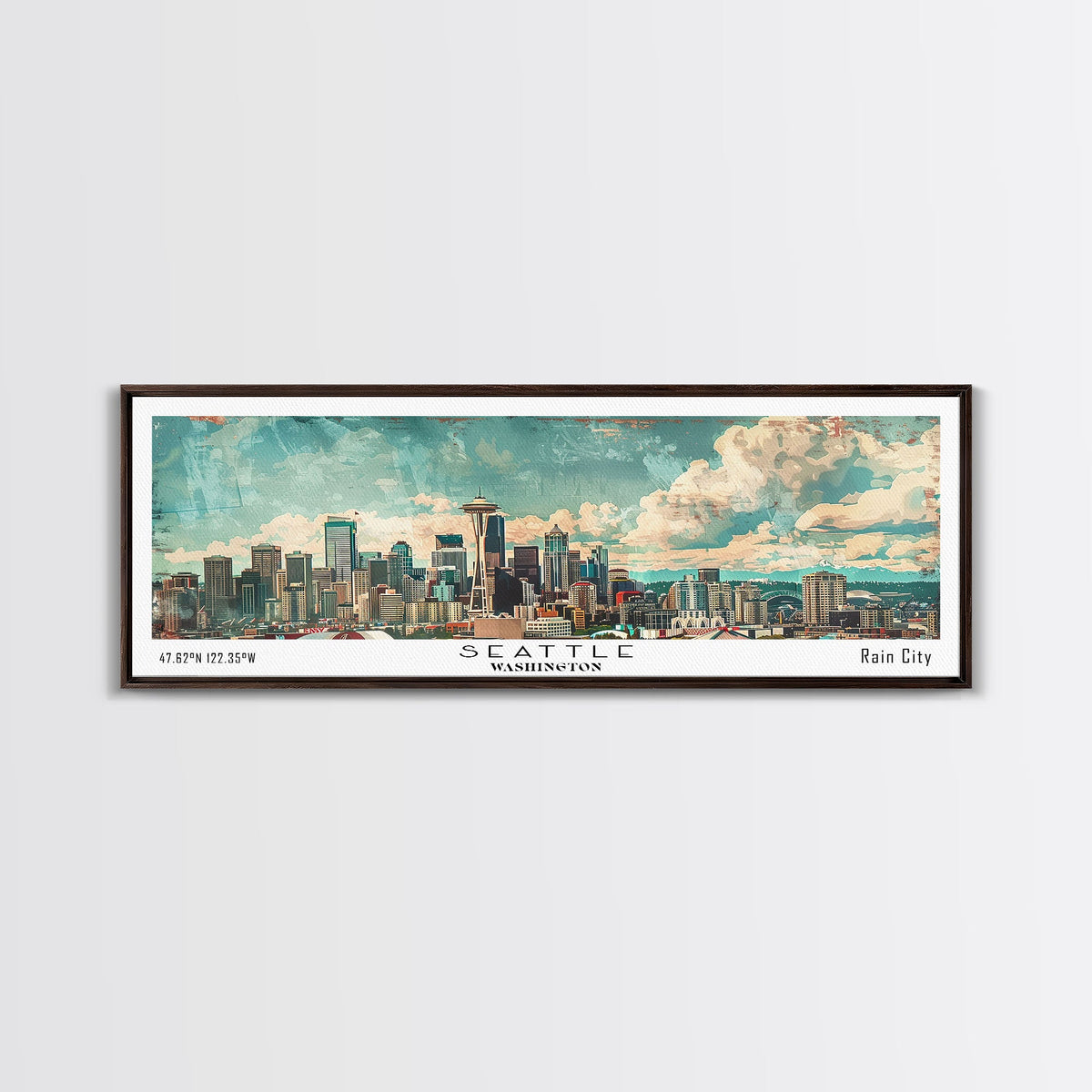 Seattle Washington Travel Poster, Framed Canvas Print, Wall Art, Home