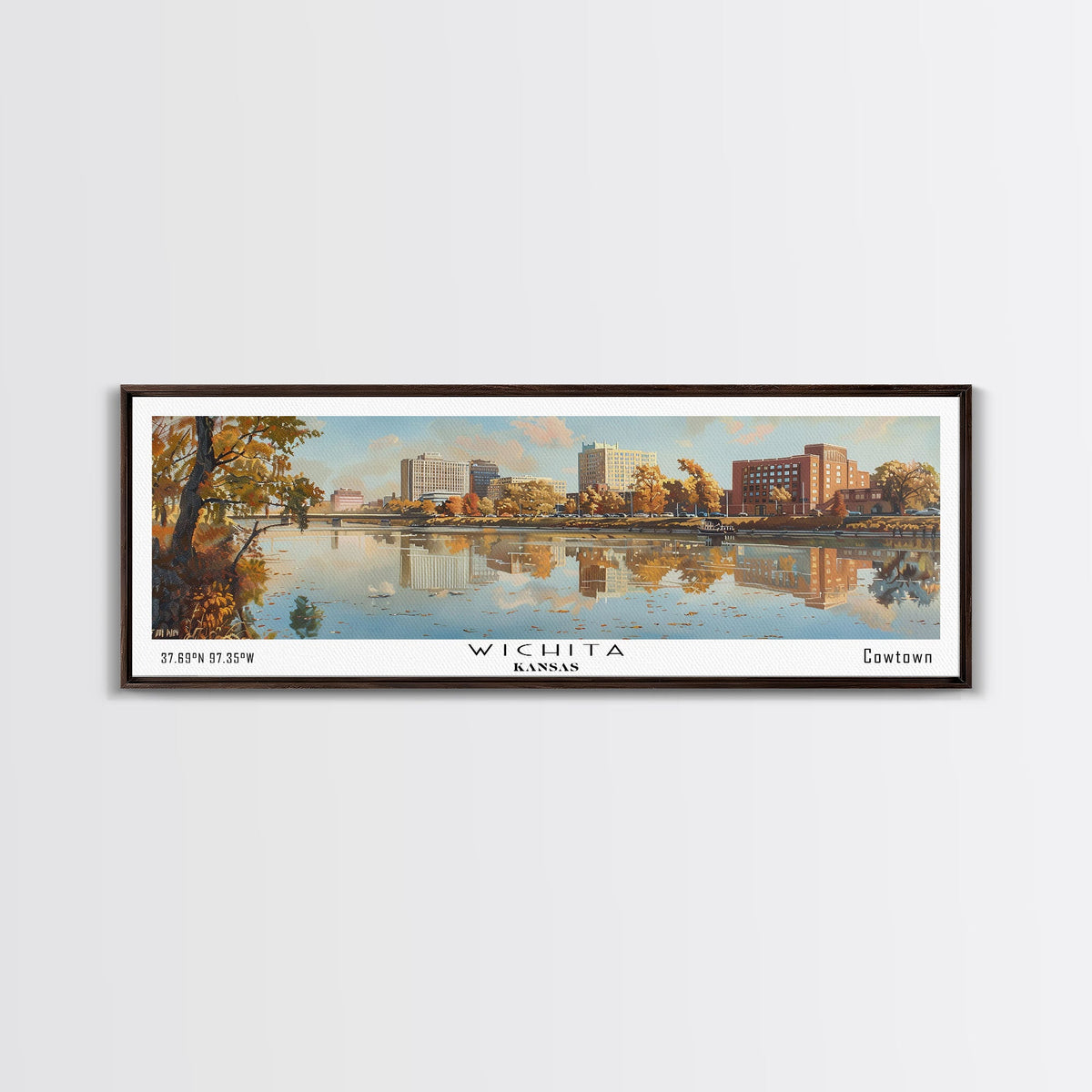 Wichita Kansas Panoramic Painting, Framed Canvas Print, Vintage Travel
