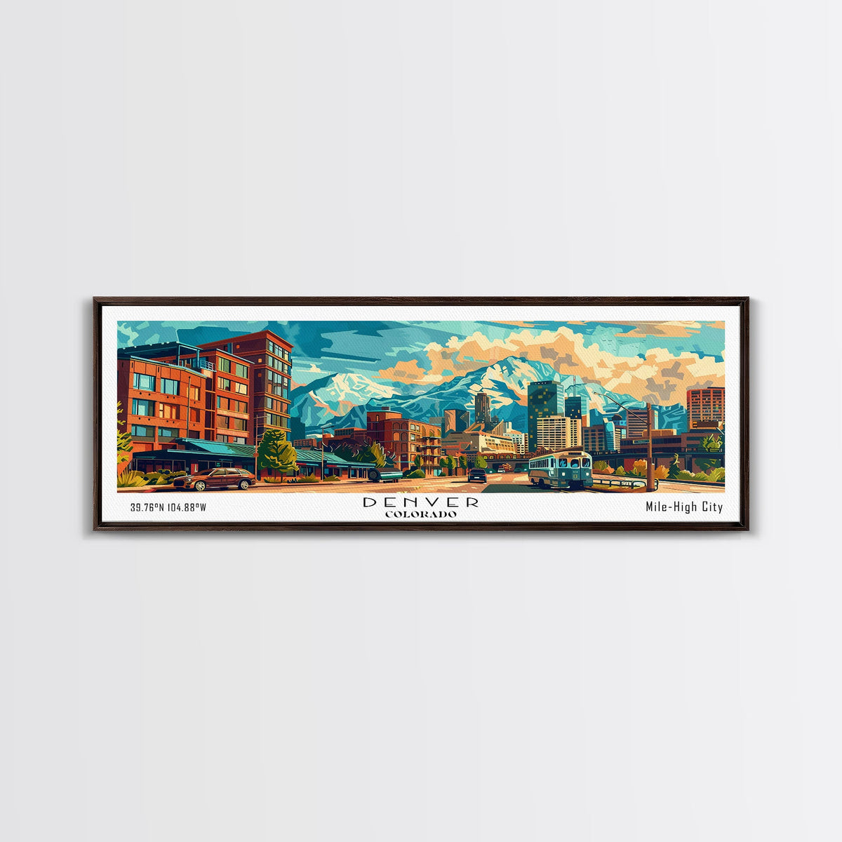 Denver Colorado Panoramic Painting Framed Canvas Print, Mid Century Mo